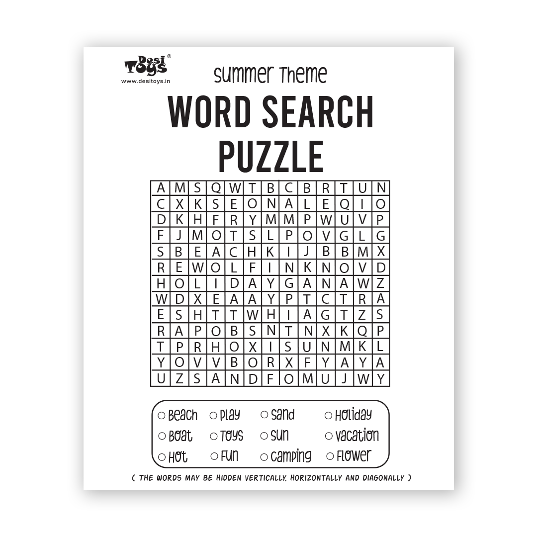 Summer Theme - Word Search Puzzle - Activity Sheet – Desi Toys